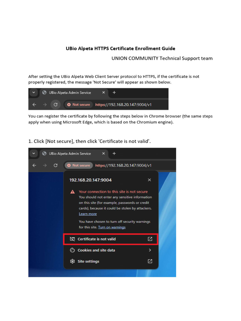 UBio Alpeta HTTPS Certificate Enrollment Guide | PDF