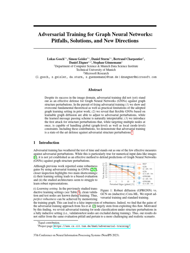 NeurIPS 2023 Adversarial Training For Graph Neural Networks Pitfalls Solutions and New ...