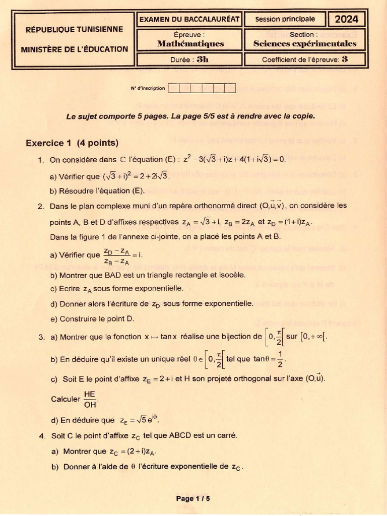 Bac 2024 Sciences Experimentales Mathematiques Session Principale | PDF