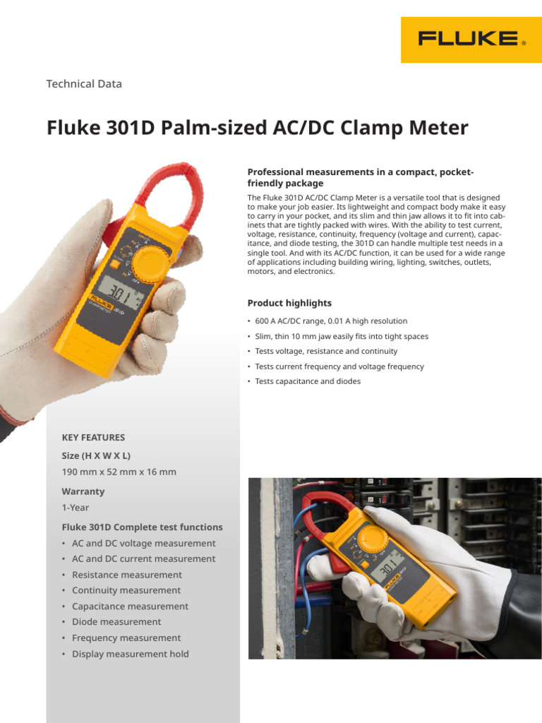 Fluke 301D-Data-Sheet 0924 | PDF | Alternating Current | Electrical Resistance And Conductance