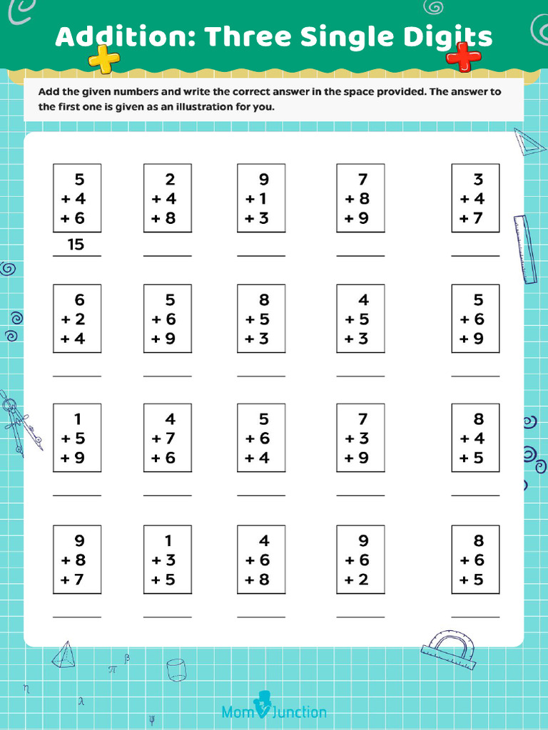 Addition 3 Numbers Wroksheets | PDF