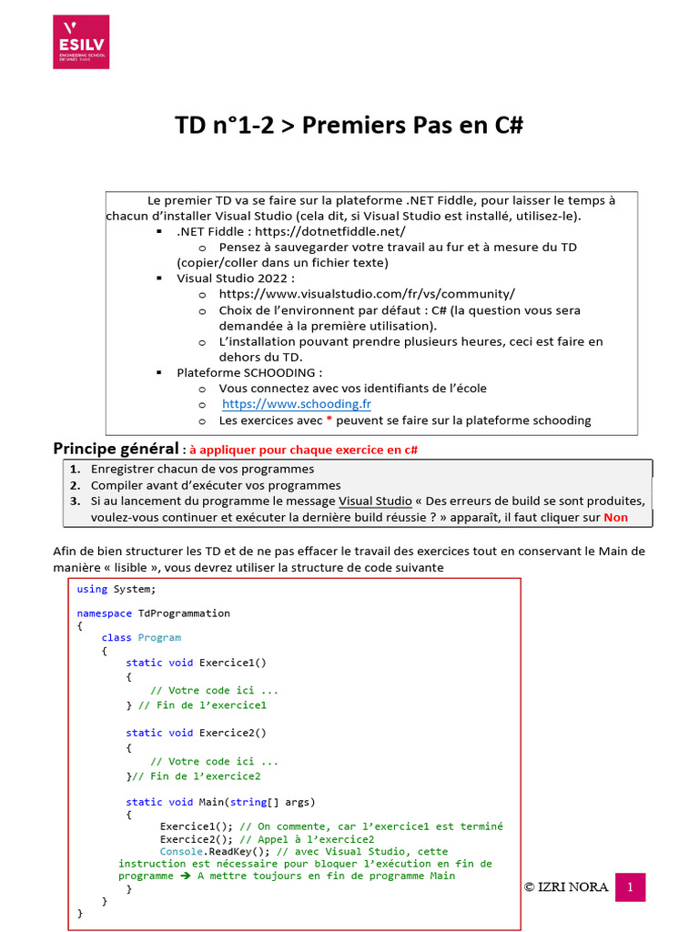 TD1 2 | PDF | C# (Langage de programmation) | Programme informatique