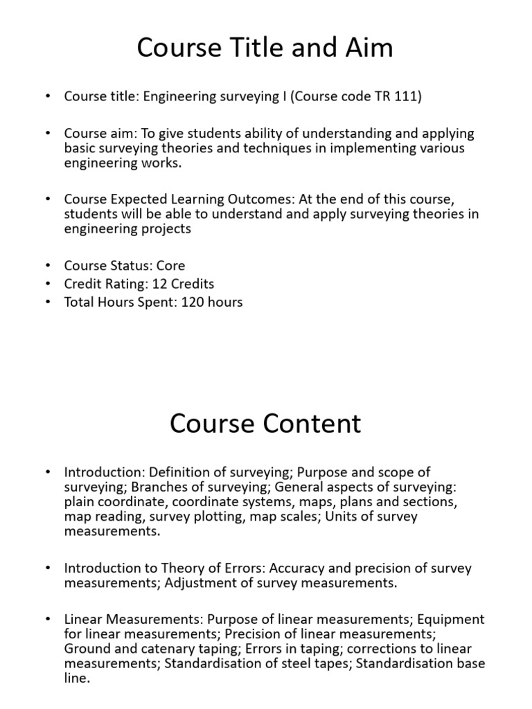 Engineering Surveying I TR111 Course Content Complete Slides Lecture 1 ...