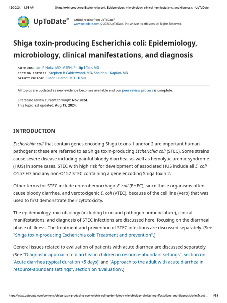Shiga Toxin-Producing Escherichia Coli - Epidemiology, Microbiology ...