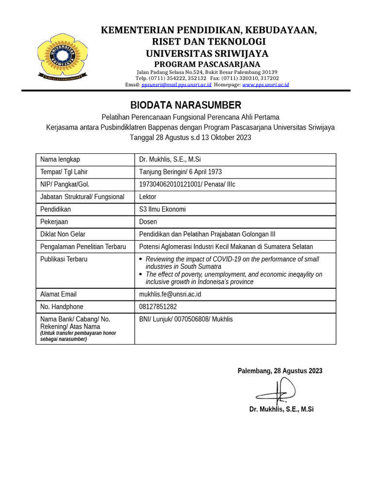 Form Biodata Narasumber PFP 2023 | PDF