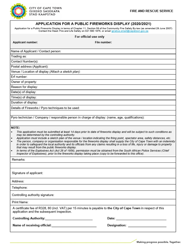 City of Cape Town Municipality Application Form | PDF