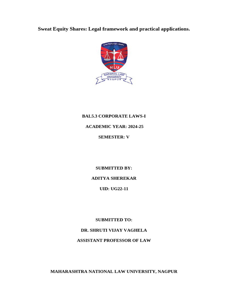 Sweat Equity Shares: Legal Framework and Practical Applications | PDF ...