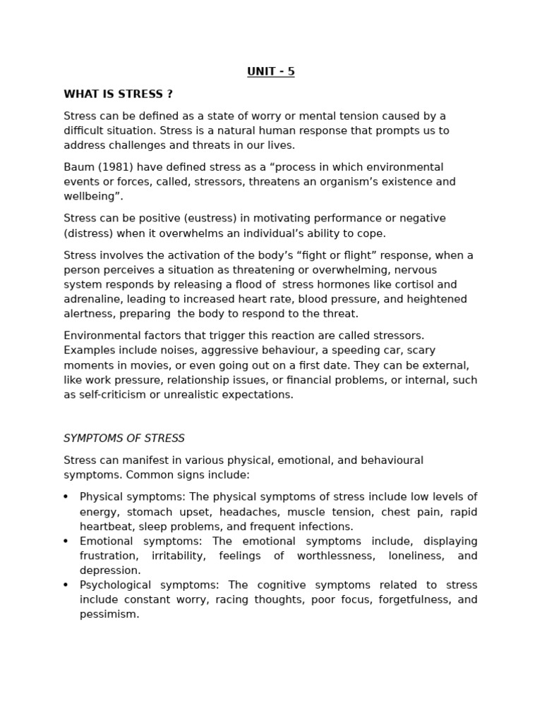 H.P (UNIT 5) | PDF | Stress (Biology) | Fight Or Flight Response