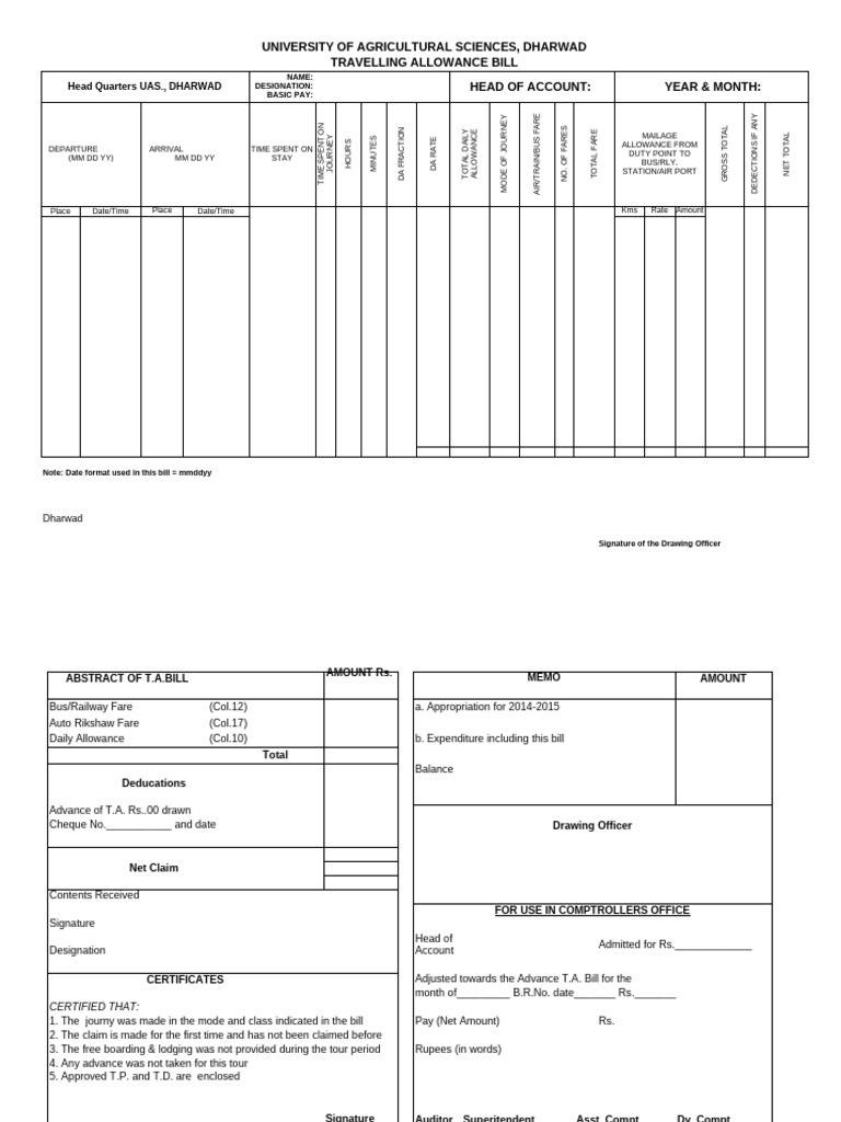 TA Bill Format | PDF