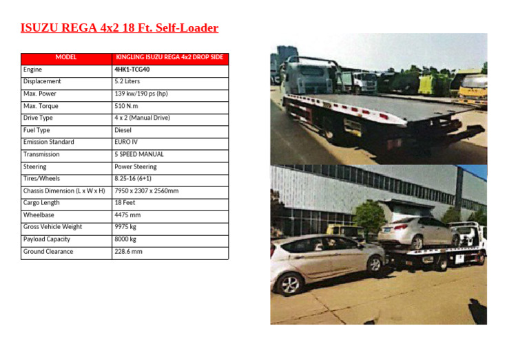Isuzu Rega 4x2 Self-Loader Specs | PDF