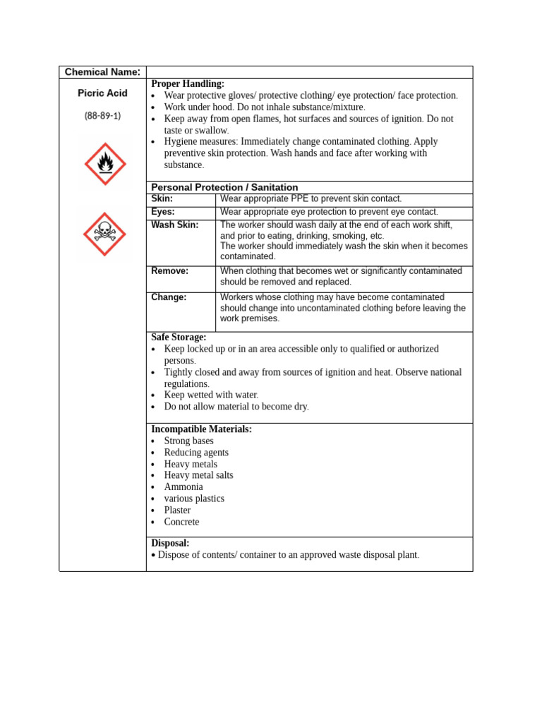 Proper Handling and Safe Storage - Picric Acid | PDF