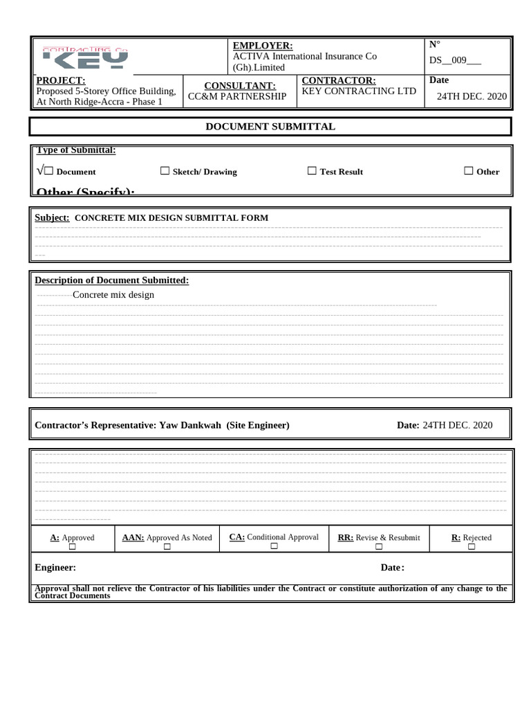 DS - Document Submittal 009 - CONCRETE MIX DESIGN SUBMITTALS FORM | PDF ...