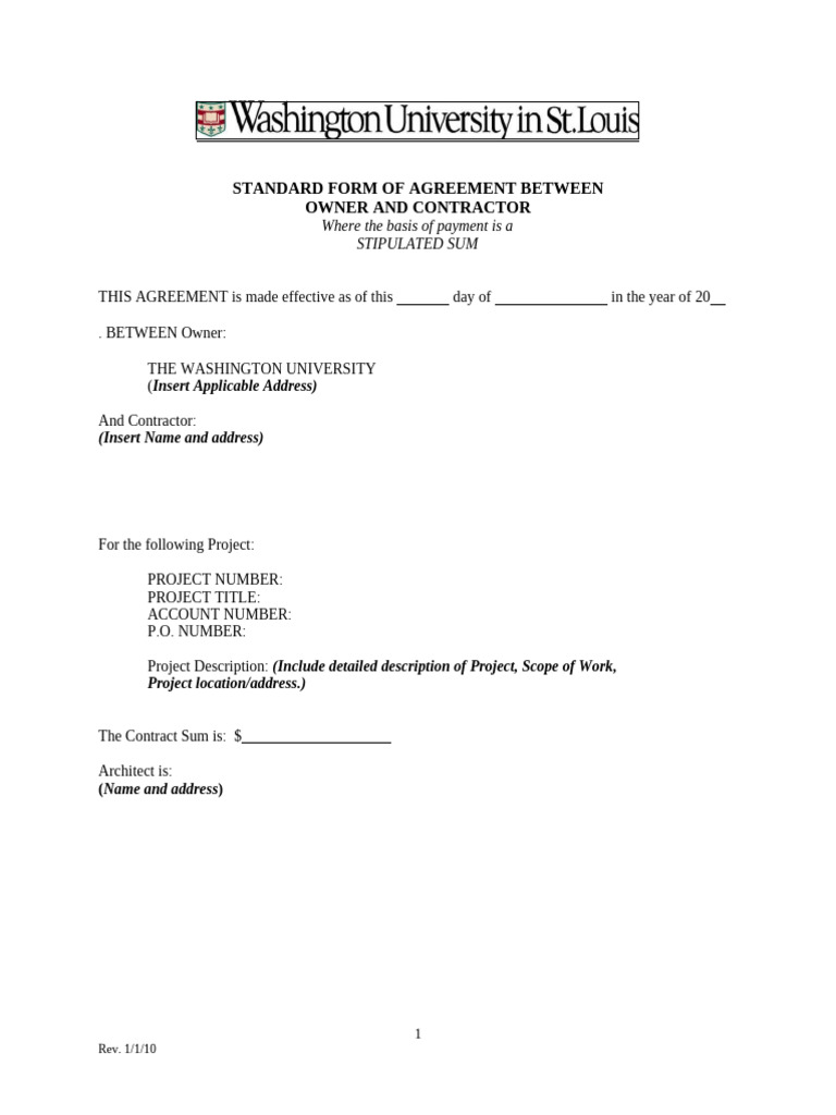 Standard Form of Agreement Between Owner and Contractor Stipulated Sum | PDF | Breach Of ...