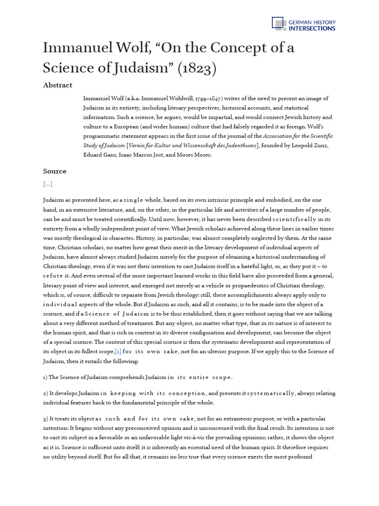 Immanuel Wolf, 'On The Concept of A Scientific Judaism' | PDF | Jews ...