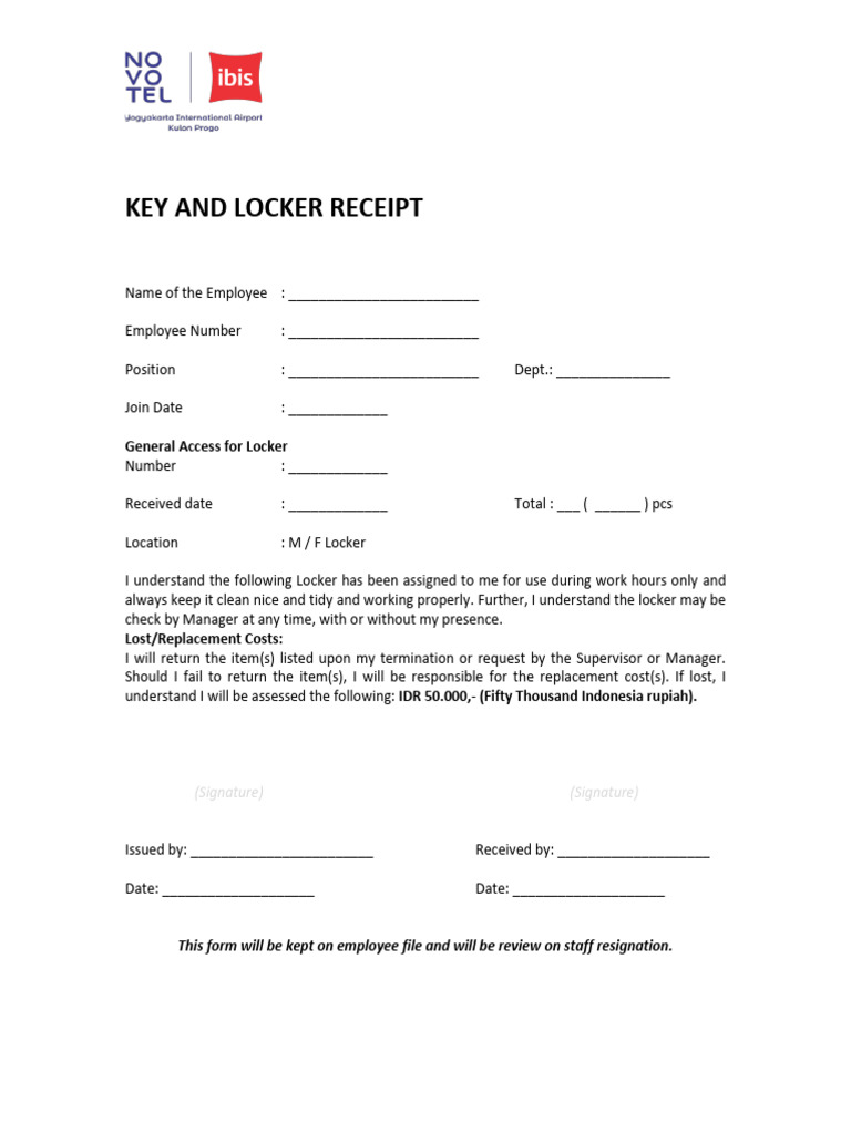 045-Hrd - Key and Locker Receipt | PDF