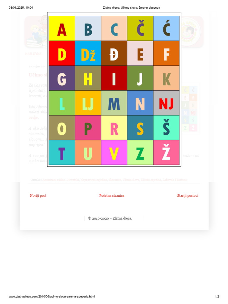 Zlatna djeca_ Učimo slova_ šarena abeceda | PDF
