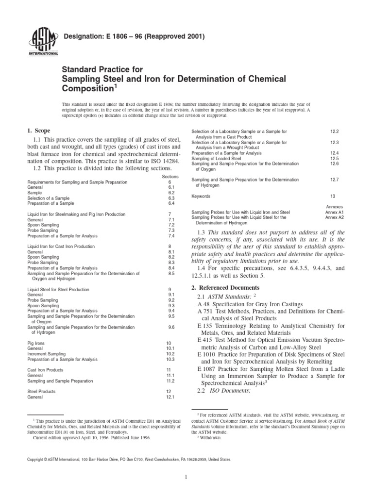 Steel and Iron Sampling Standards Guide | PDF | Steelmaking | Iron