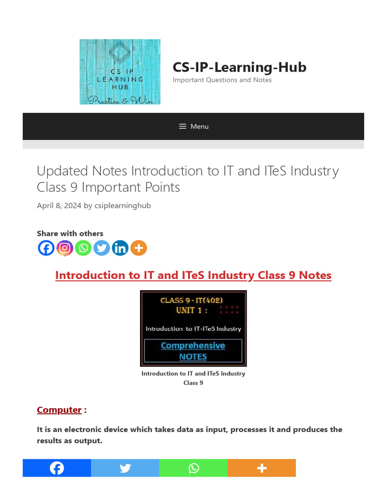 csiplearninghub-com-introduction-to-it-and-ites-industry-class-9 ...