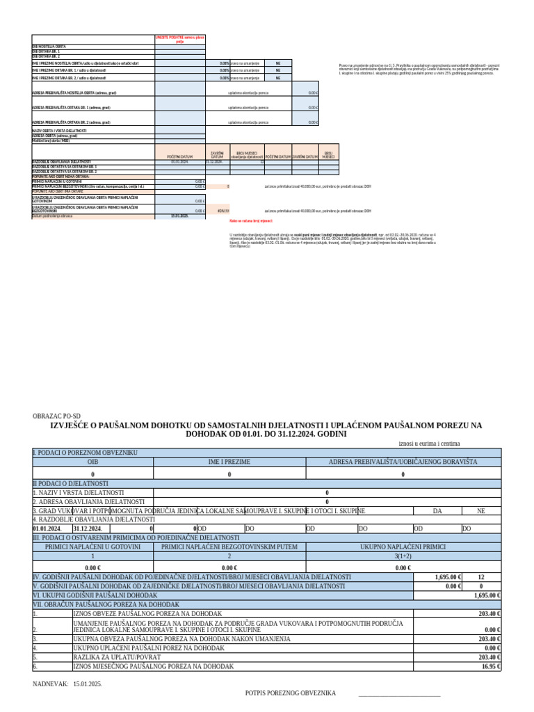 HOK OBRAČUN 2024 - POSDZ POSD Obrasci | PDF