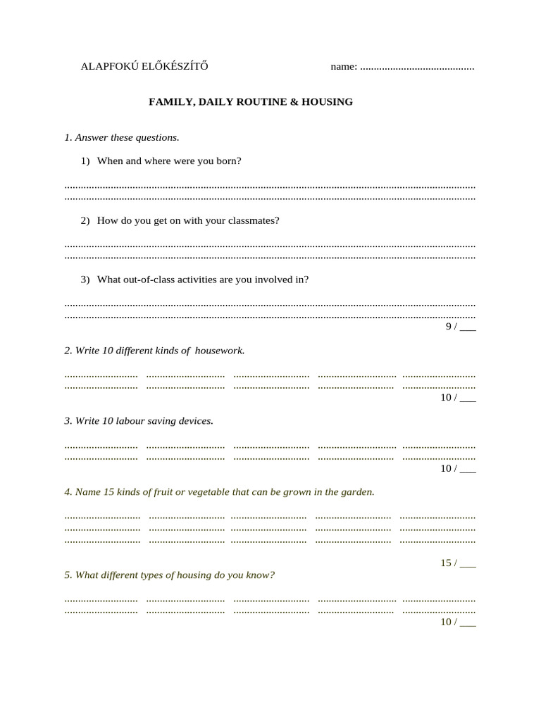 Family, Daily R., Housing | PDF