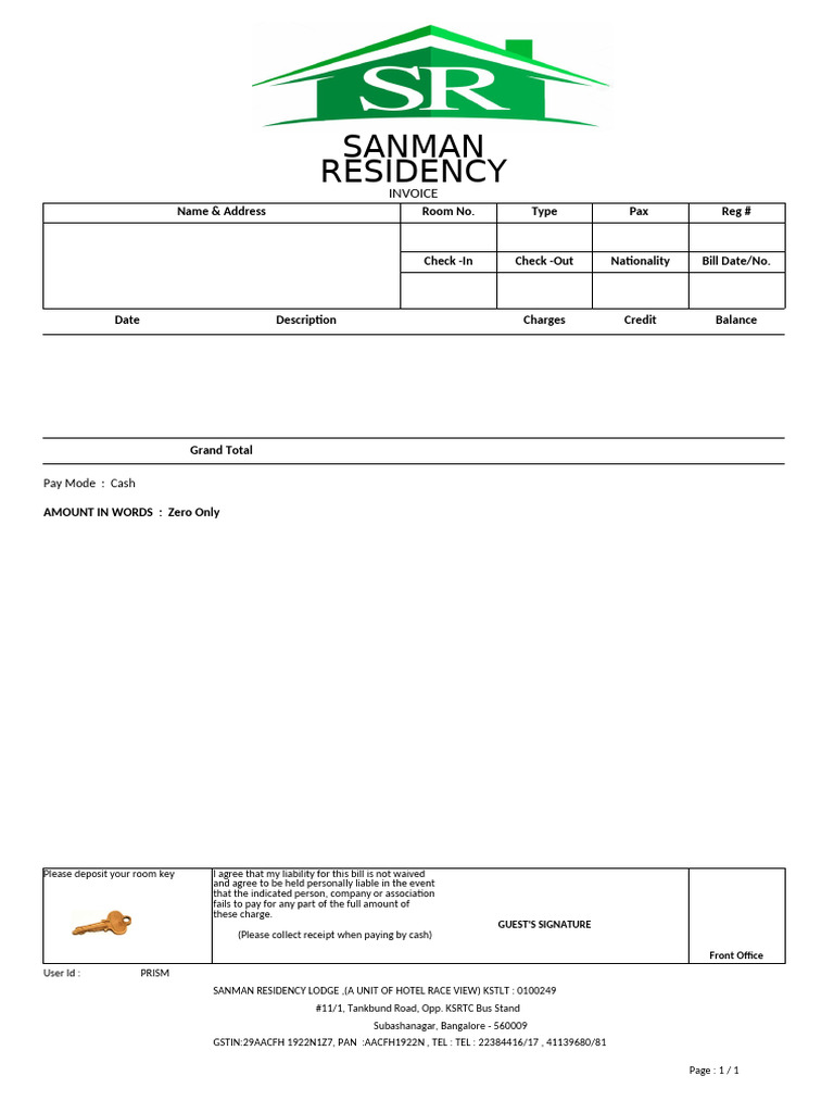 Hotel Bill Format | PDF