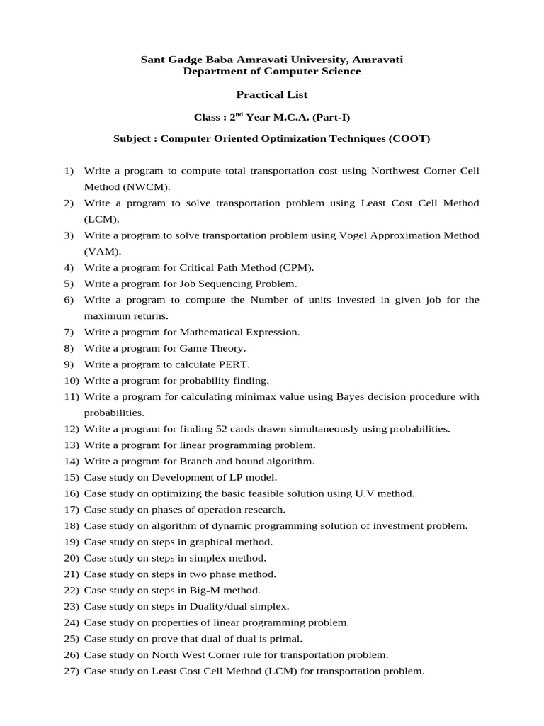 MCA 2yr Practical list W-2019 | PDF | Linear Programming | Computer File MCA 2yr Practical list W-2019 | PDF | Linear Programming | Computer File