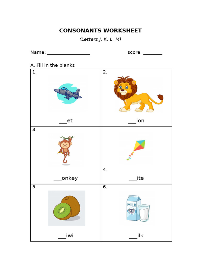 Consonants Worksheet (JKLM) | PDF