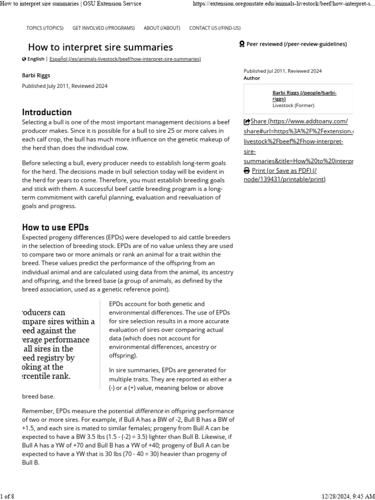 How to Interpret Sire Summaries _ OSU Extension Service | PDF | Cattle ...