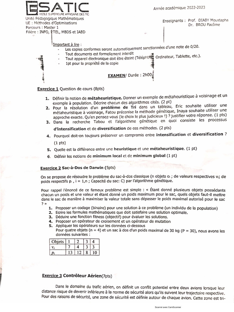 Examen - Optimisation 22 23 | PDF