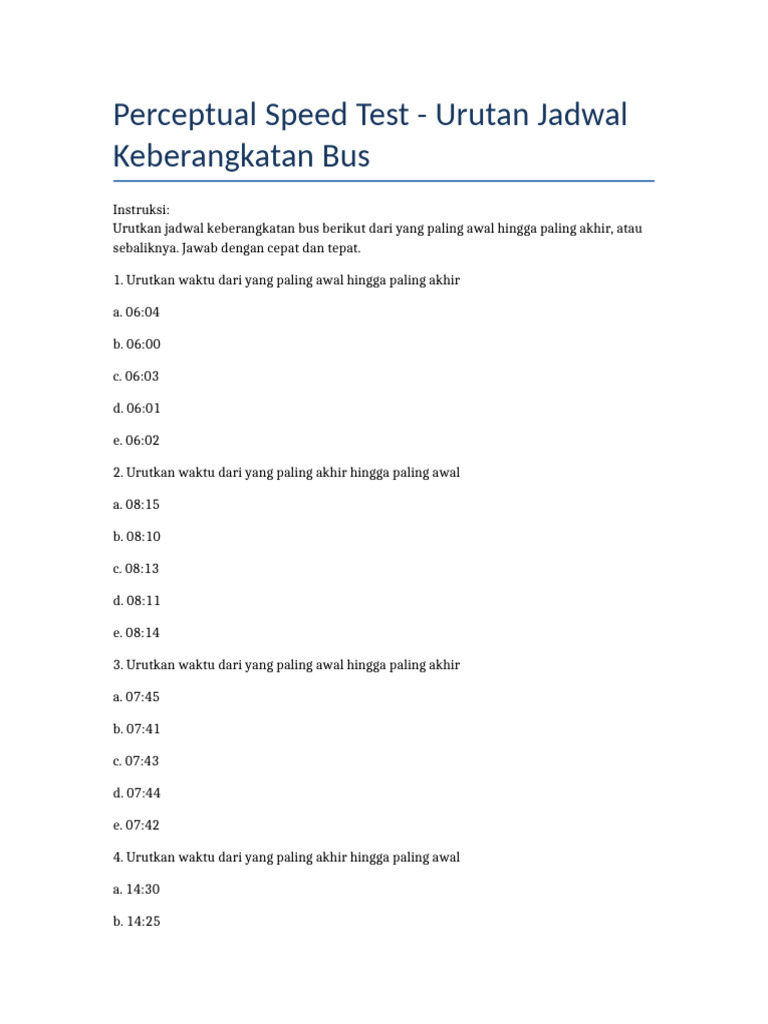 Tes Kecepatan Persepsi 2021 | PDF