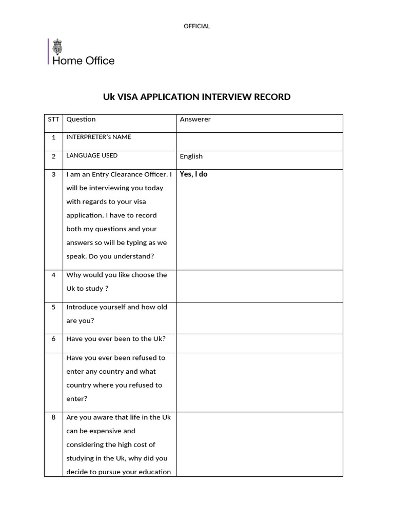 Interview Sheet Blank Please Save As | PDF