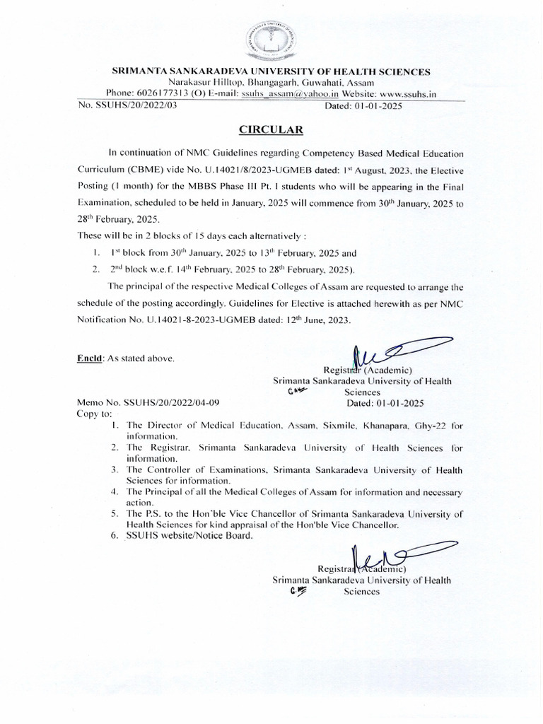 Circular Regarding The Elective Posting For The MBBS Phase III PT I ...