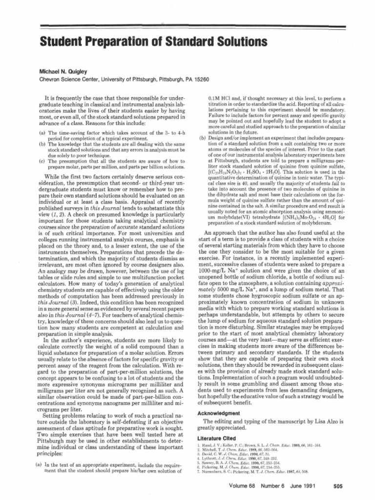 Preparing Standard Solutions in Chemistry | PDF | Sodium | Analytical ...
