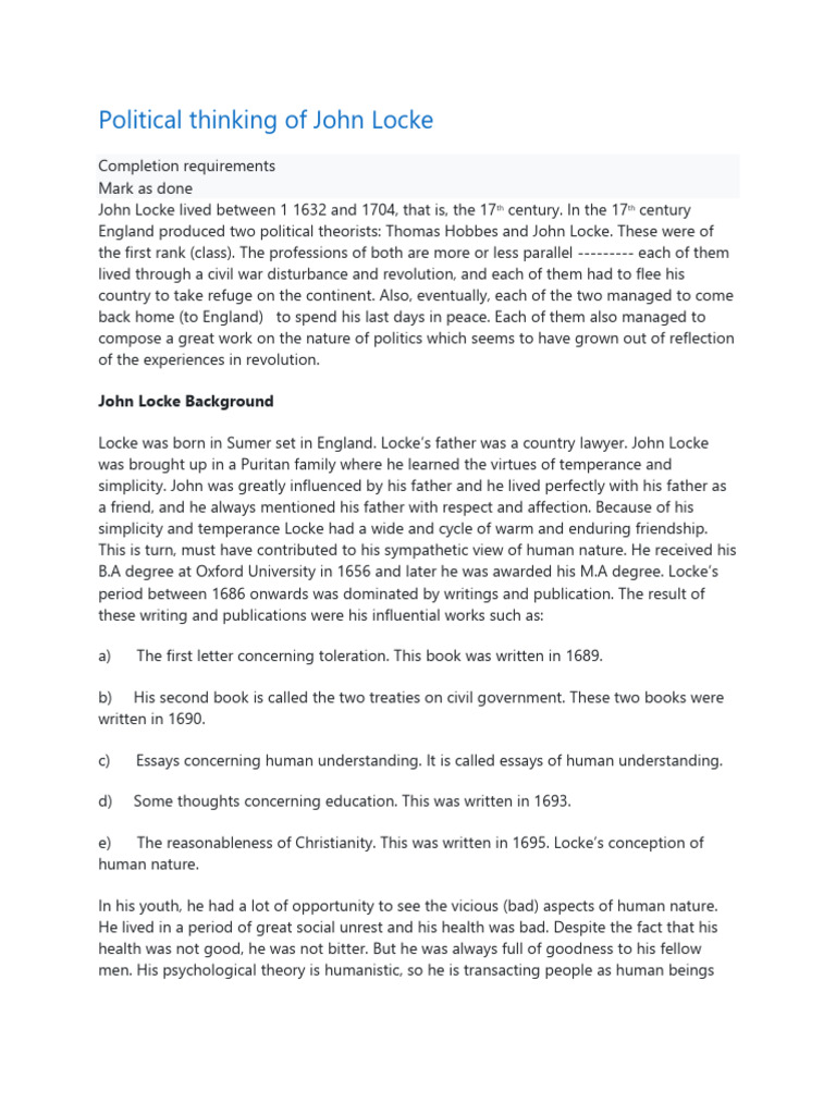Political thinking of John Locke | PDF | John Locke | Property