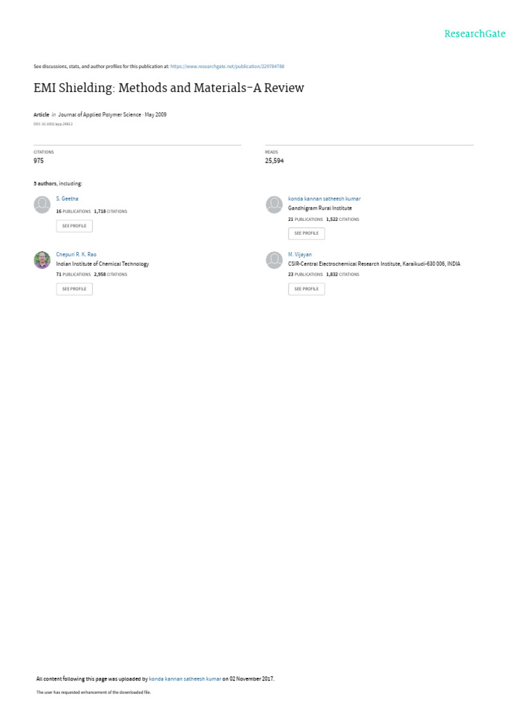 EMI Shielding Methods and Materials Review | PDF | Composite Material | Electromagnetic Interference