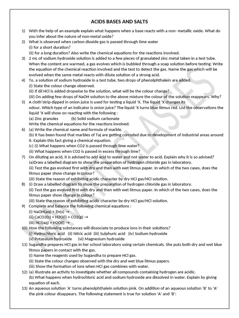 Acids and Bases Assignments | PDF | Acid | Hydrochloric Acid
