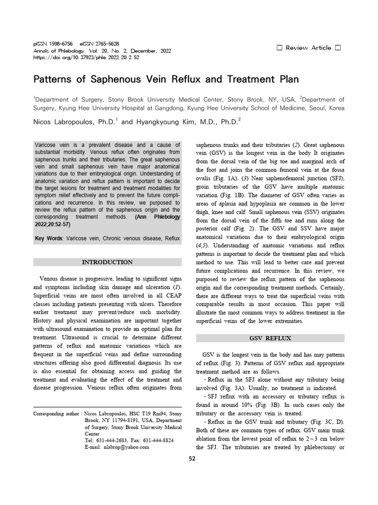 Patterns of Saphenous Vein Reflux and Treatment Plan | PDF | Varicose ...