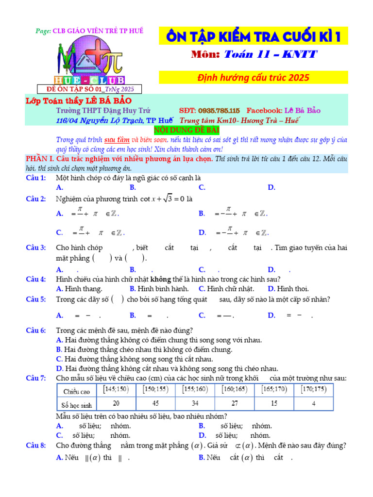 eBook de on Cuoi Ki 1 Toan 11 Kntt-trang | PDF