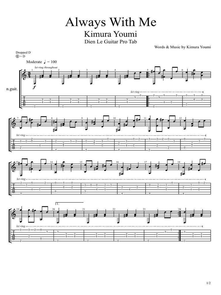 Kimura Youmi's "Always With Me" Tab | PDF | Celtic Musical Instruments ...