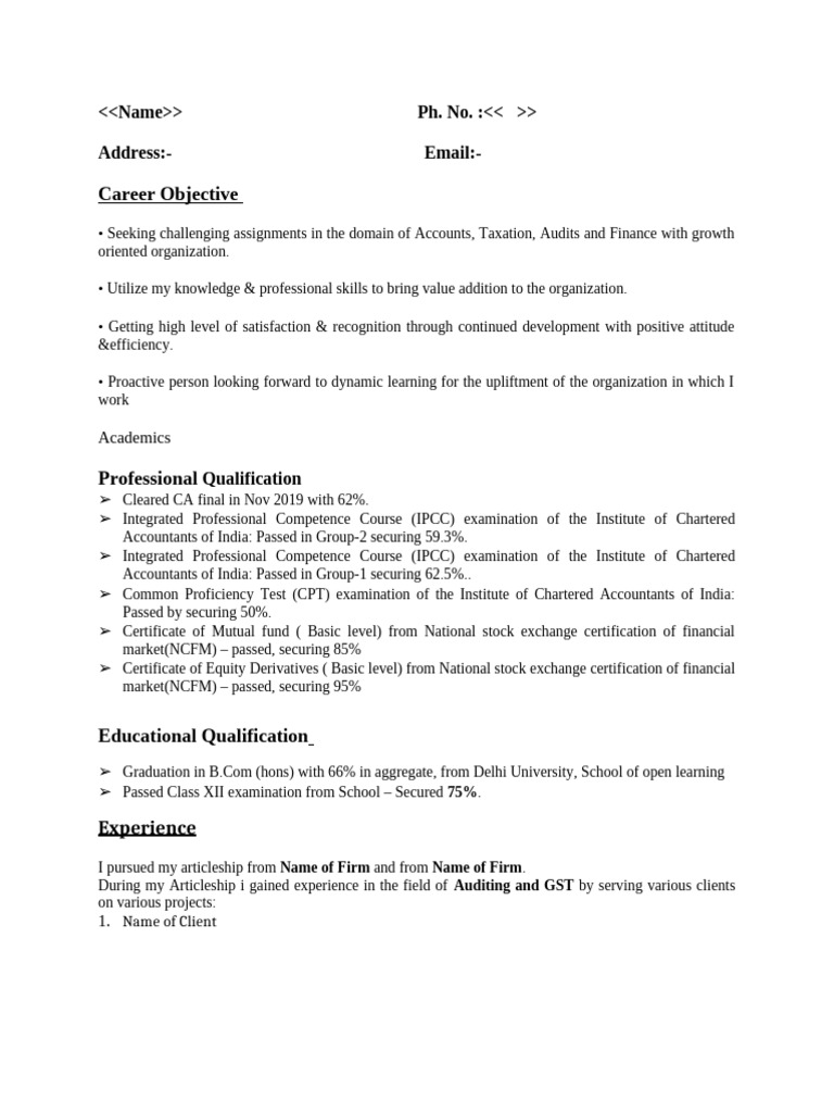 CA Professional Resume and Profile | PDF