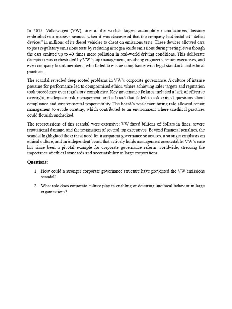 Case Study on Corporate Governance Failure | PDF