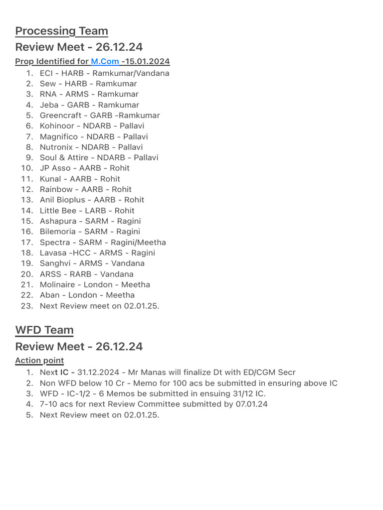 Processing Team - Last Review Meet - 16.10.24 | PDF
