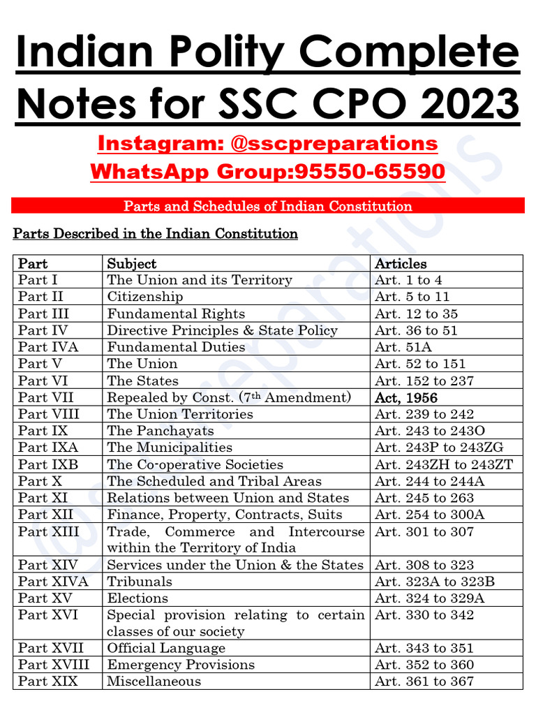 Indian Constitution Parts & Schedules | PDF | Statutory Law | Legal ...