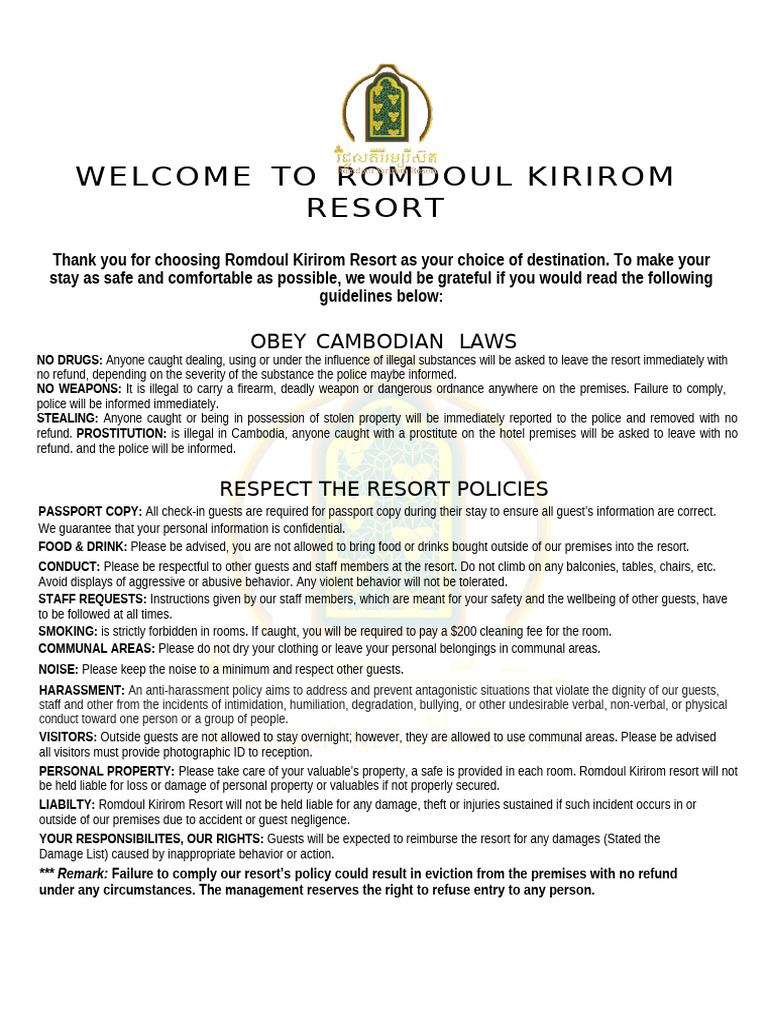 Resort Guidelines for Guests | PDF