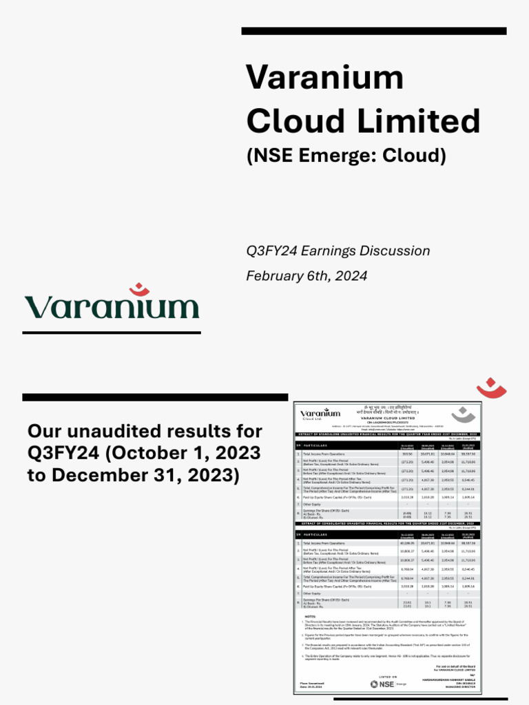 Varanium Cloud Q3FY24 Earnings Report | PDF
