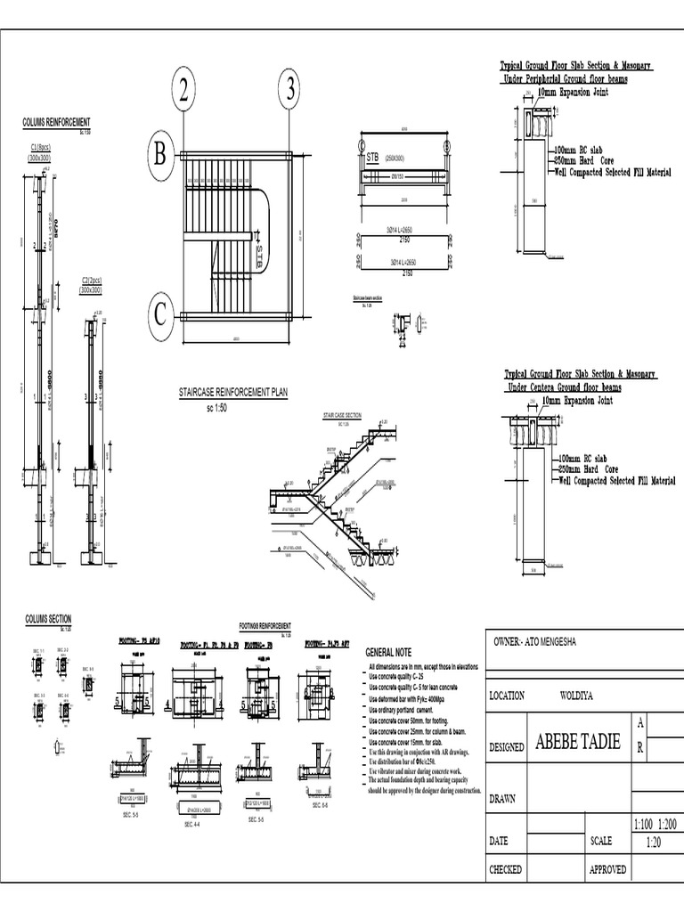 Column Stair and Footing | PDF | Stairs | Transport Buildings And ...