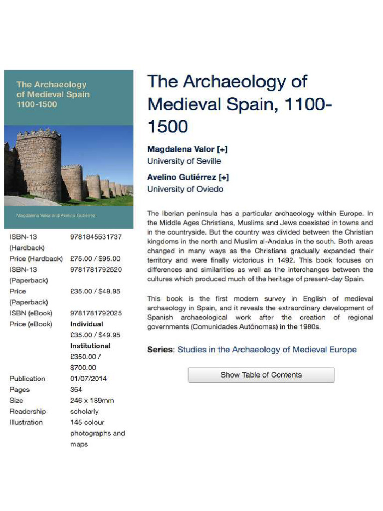 The Archaeology of Medieval Spain 1100 1 | PDF