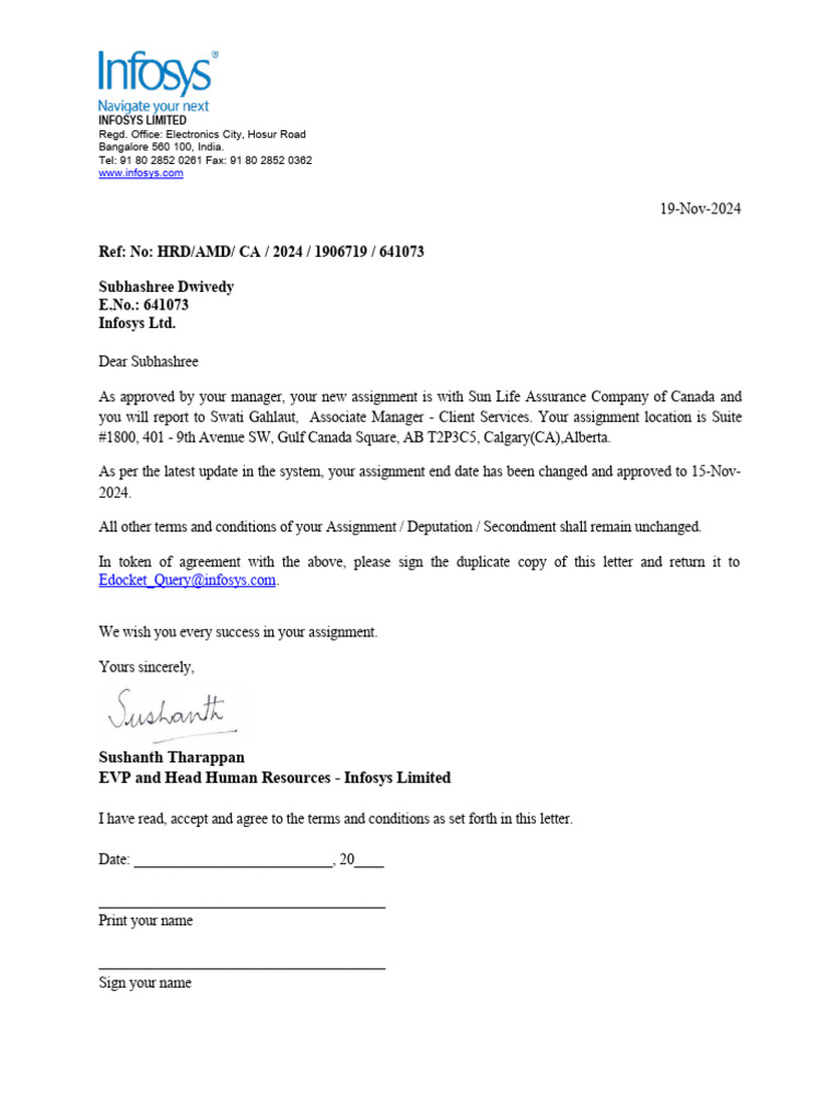 Ref: No: HRD/AMD/ CA / 2024 / 1906719 / 641073 Subhashree Dwivedy E.No ...