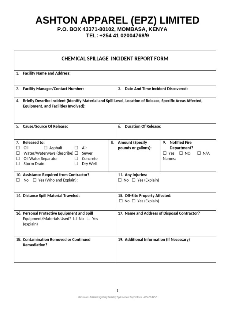 Spill Incident Report Form | PDF | Environmental Issues | Environmental ...