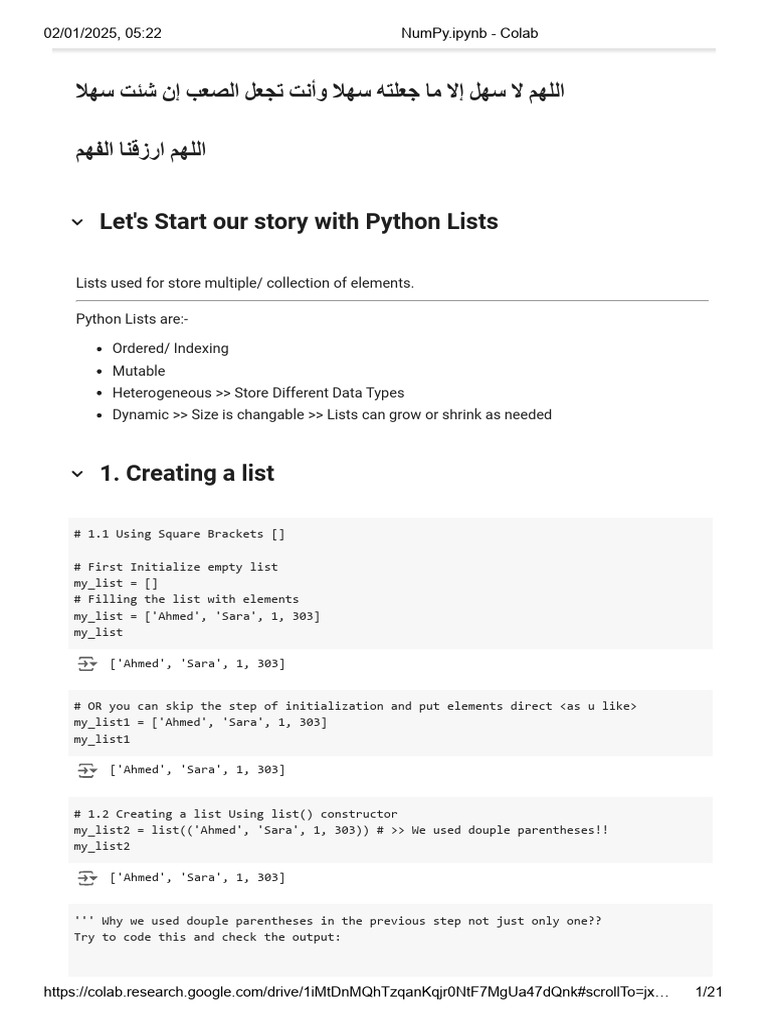 Lists, Arrays, Numpy Basics | PDF | Matrix (Mathematics) | Computer Programming